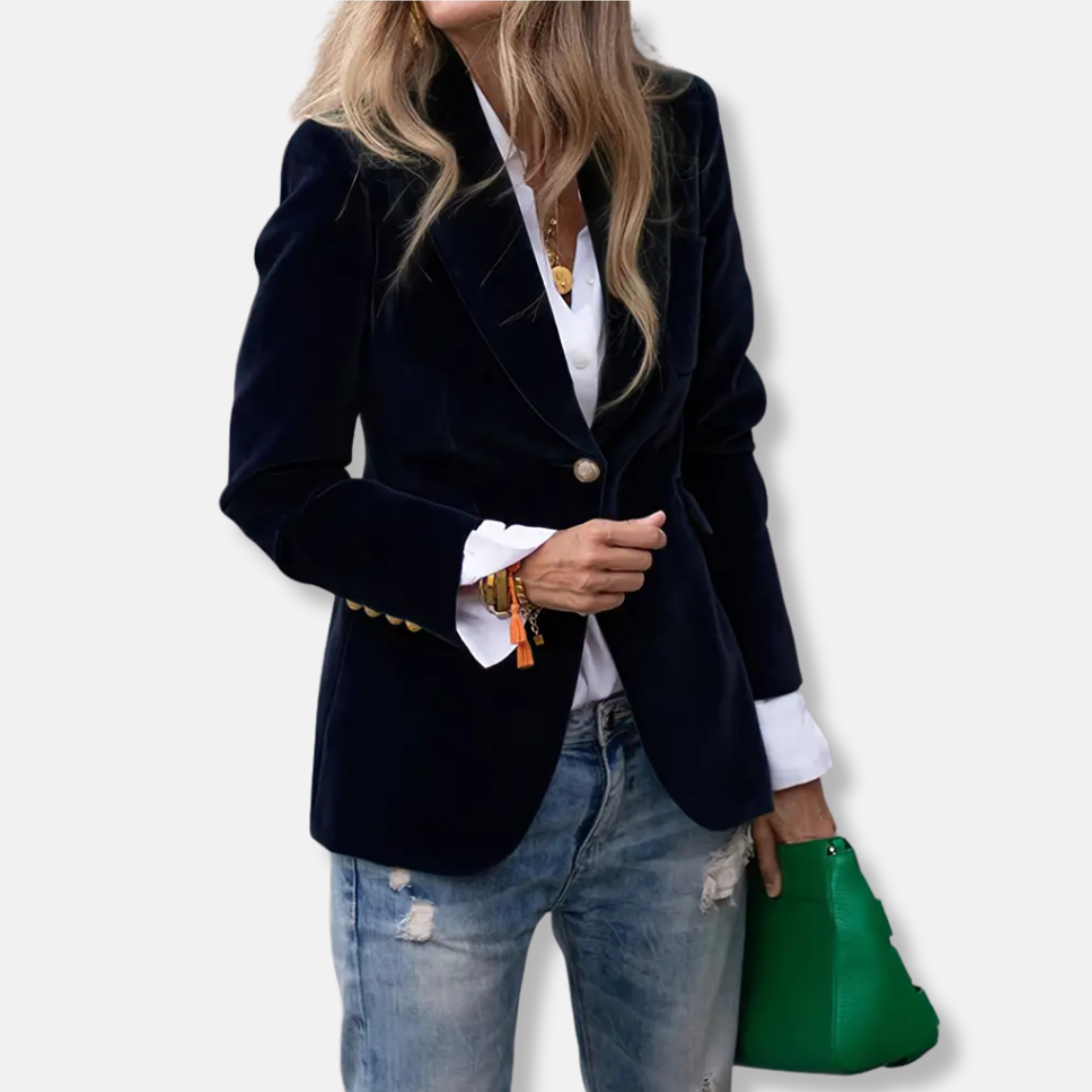 Isla Tailored Blazer | Gold Button Accent Lapel Collar Blazer – Vila Mora