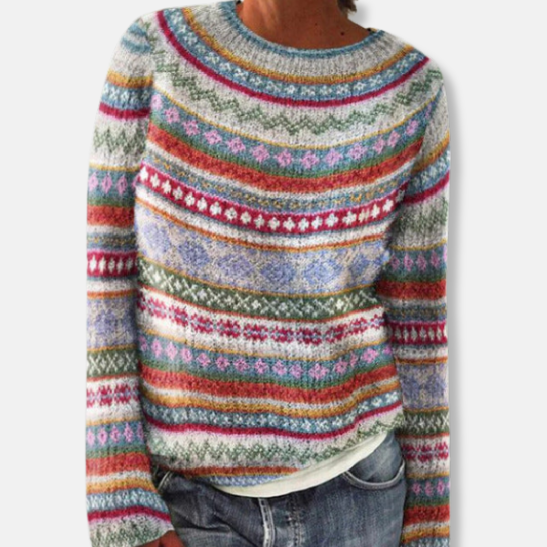 Isla Relaxed Fit Sweater | Striped Crewneck Long Sleeve Sweater – Vila Mora