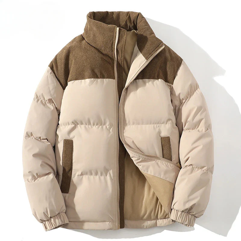 Men’s Puffer Jacket – Quilted Insulation – Ribbed Corduroy Trim – Rela ...