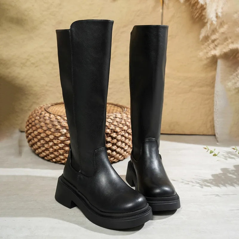 Isla Block Heel Knee-High Boots | Platform Zipper Boots – Vila Mora